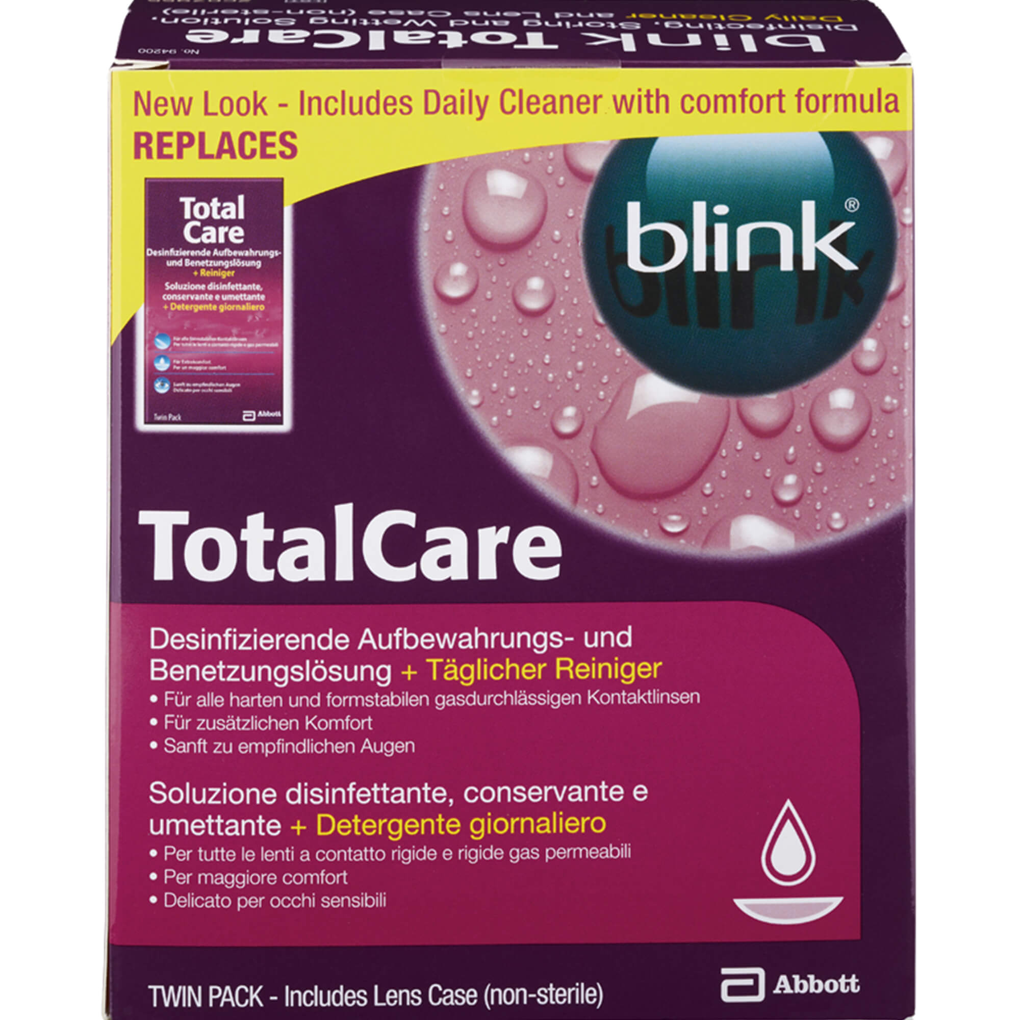 Contact lens cleaning solution, BLINK TotalCare daily cleaner Twin Pack ...