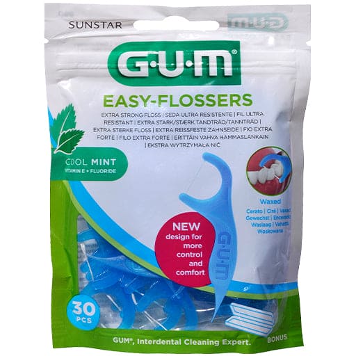 GUM Easy-Flossers waxed dental floss sticks + travel case UK – ELIVERA UK