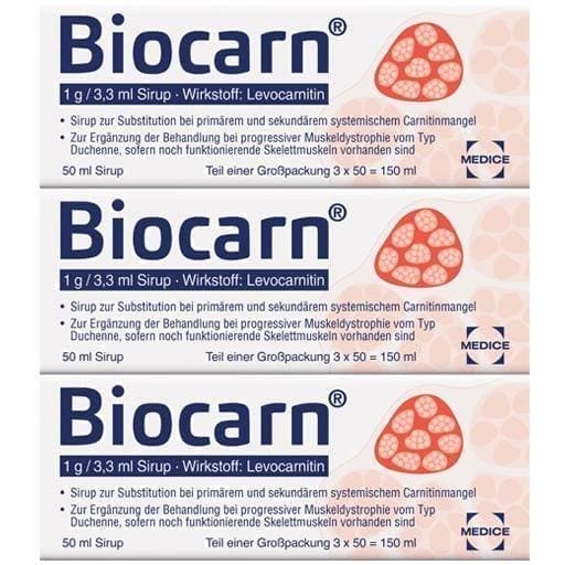 BIOCARN syrup acetyl l carnitine 3X50 ml levocarnitine – ELIVERA UK