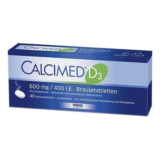 Calcium carbonate, vitamin D3, CALCIMED D3 600 mg, 400 IU effervescent ...