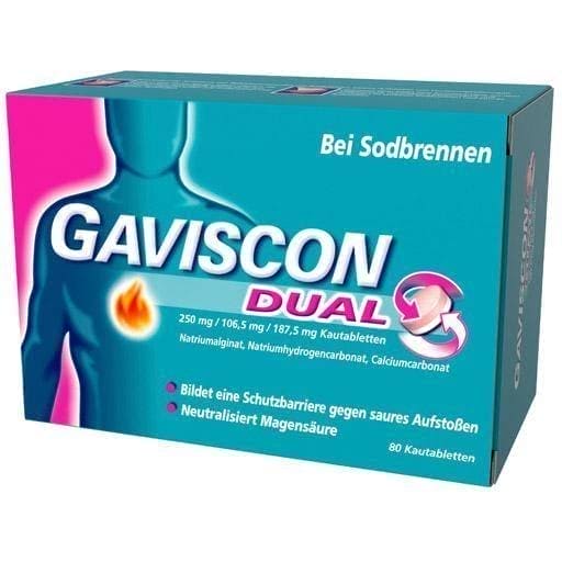 GAVISCON Dual 250mg / 106.5mg / 187.5mg chewable tablets 80 pcs UK ...