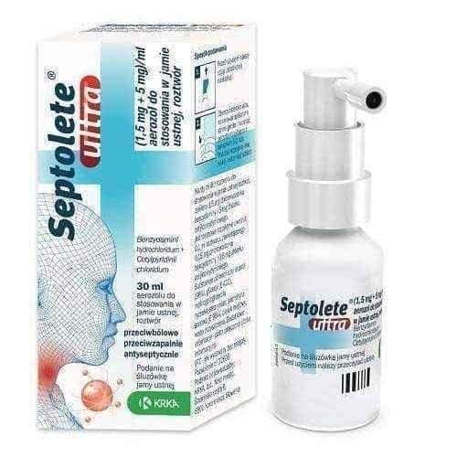Septolete Ultra 1.5 mg + 5mg spray 30ml, larynx pharynx, laryngopharynx ...
