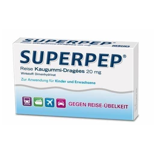 SUPERPEP travel chewing gum, dimenhydrinate coated tablets 20 mg 10 pc ...